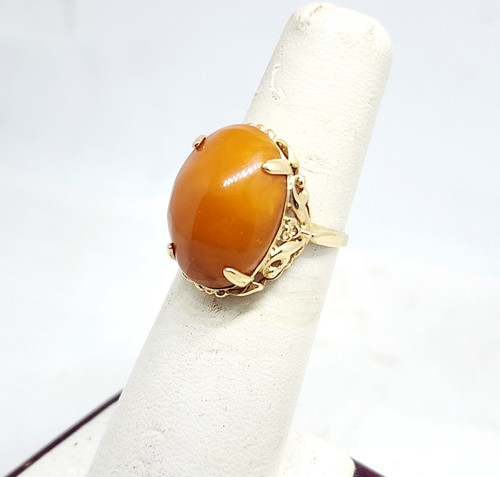 Butterscotch Egg Yolk Amber Ring 14k Yellow Gold | eBay