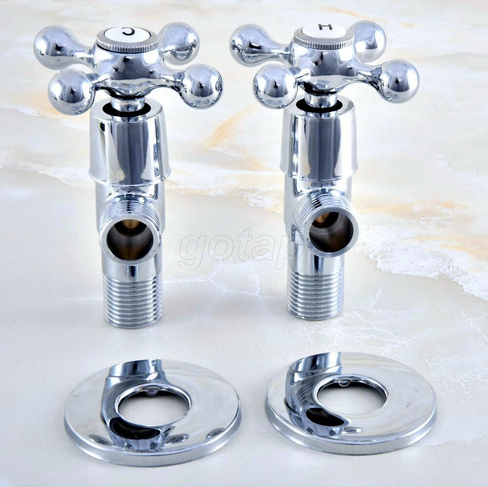 Chrome Brass 2pcs Bathroom Angle Stop Valve 1/2" Male x 1/2" Male ...