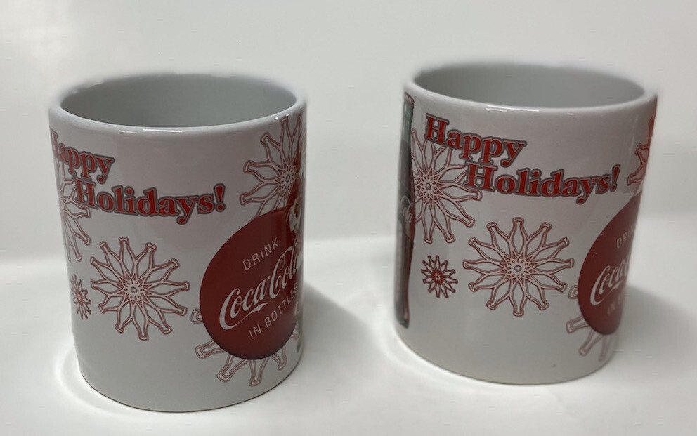 Coca Cola Santa Mug Cup Drink Coke in Bottles Snowflakes Christmas Set ...