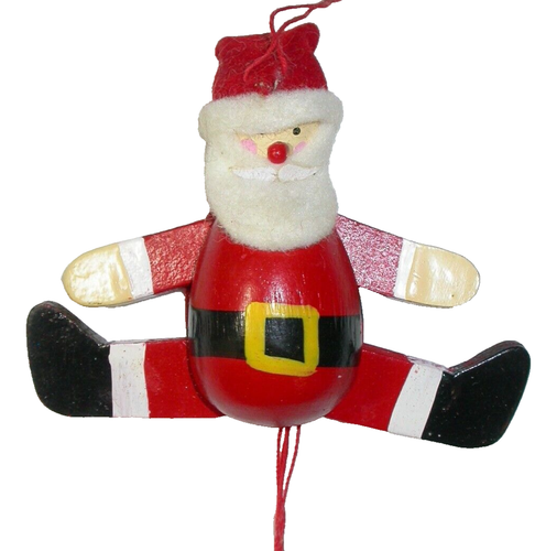 Vintage Wooden SANTA CLAUS Johnny-Jump-Up Toy CHRISTMAS Tree ORNAMENT ...