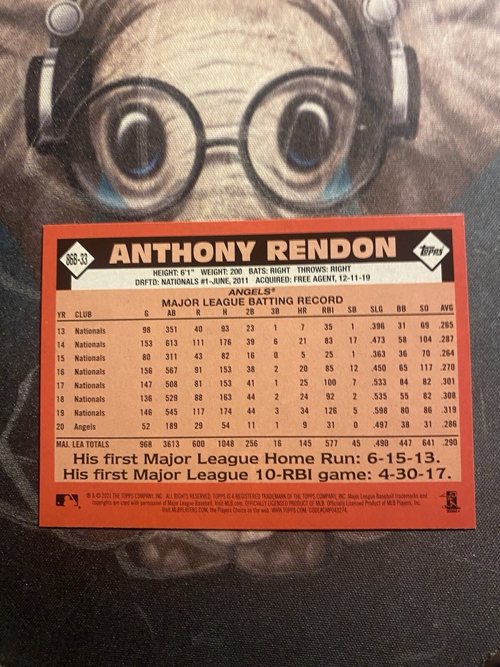 2021 Topps #86B-33 Anthony Rendon Los Angeles Angels | eBay
