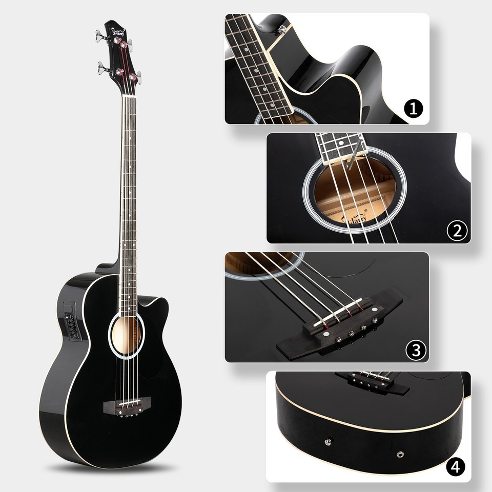 Black Short Scale Acoustic Electric Bass Guitar with Gig Bag and More ...