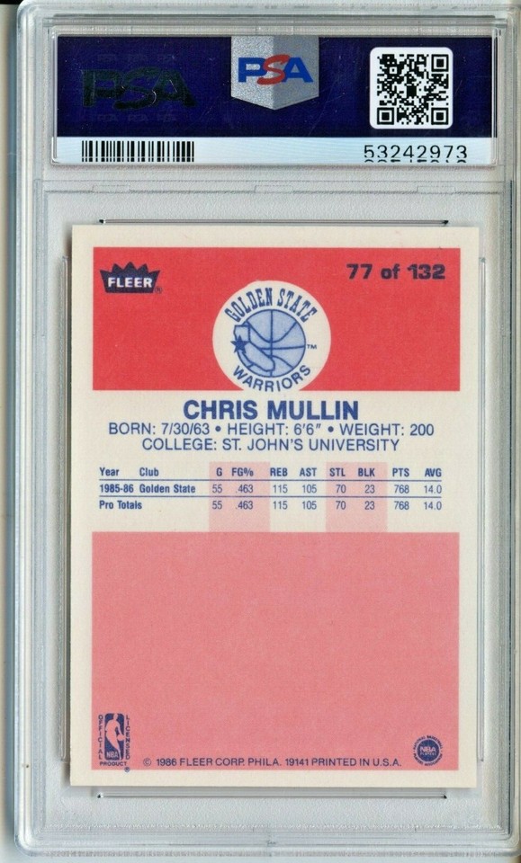 1986 Fleer Basketball #77 Chris Mullin Rookie PSA 8 NM-Mint Centered ...