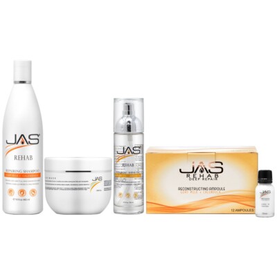 Jas Rehab Deep Repair Shampoo + Mask 16oz + Serum 6oz +Ampoules 12x15ml ...