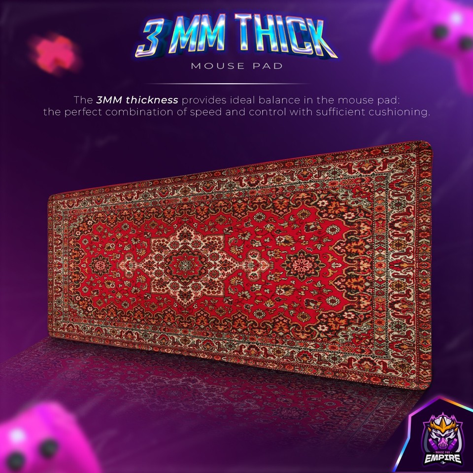 Red Persian Rug Mouse Pad, Vintage Desk Mat, Large Oriental Gaming Pad ...