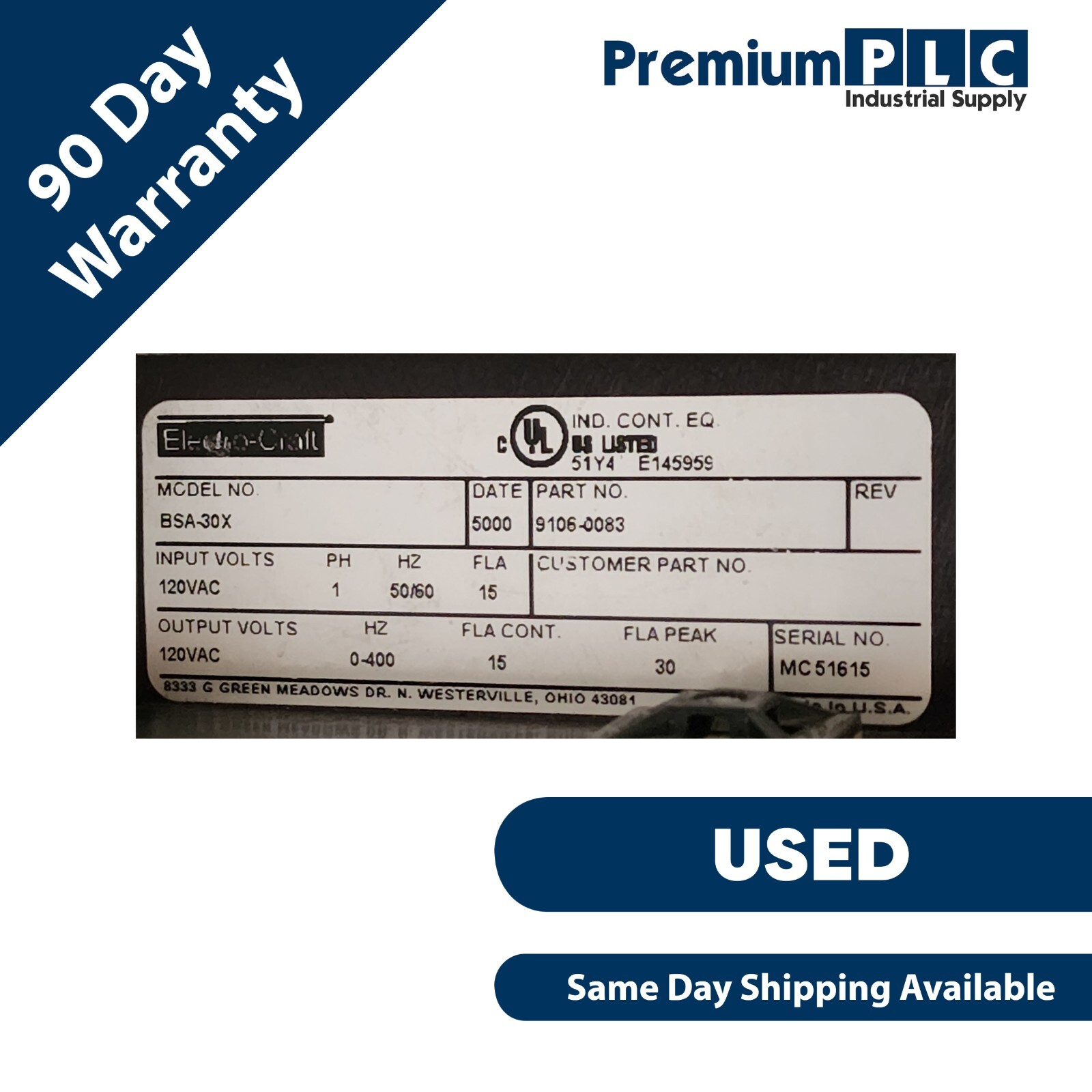 RELIANCE ELECTRIC / ELETRO-CRAFT BSA-30X BSA SERIES SERVO AMPLIFIER ...