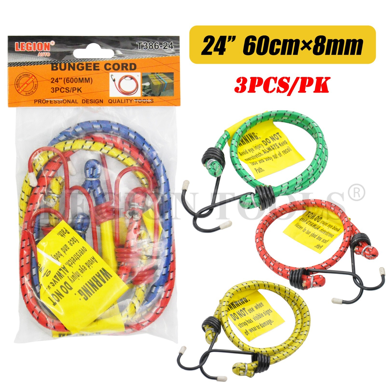 Bungee Cord Tie Down Heavy Duty Occy Strap with Steel Hooks Bulk Pack 6 ...