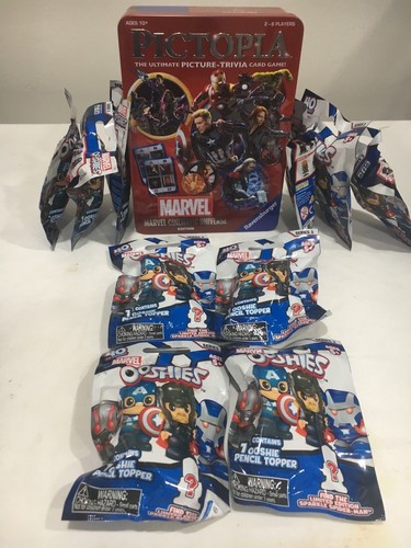 MARVEL BUNDLE PICTOPIA TRIVIA CARD GAME +OOSHIES PENCIL TOPPER X 10 ...