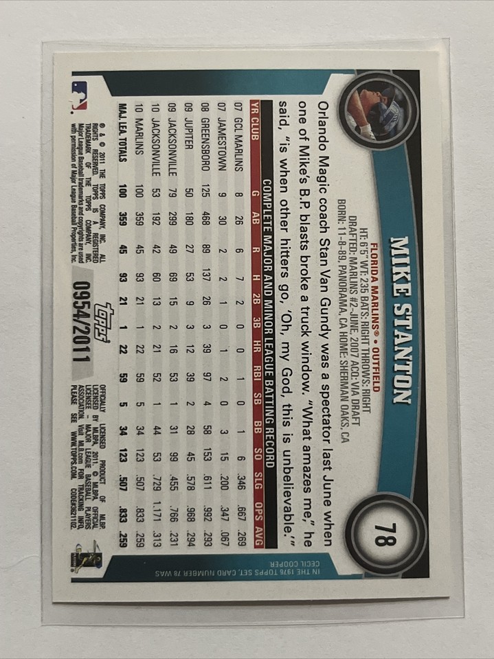 2011 Topps Gold /2011 Giancarlo Stanton Mike Stanton #78 | eBay
