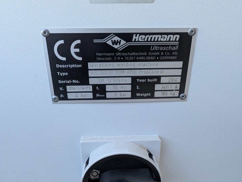 2014 Herrmann HiQ Solid UltraPlast SDM 4800 Ultrasonic Welder 20 kHz ...