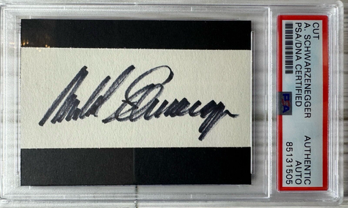 Arnold Schwarzenegger Signed 2.5x3.5 Card Cut AUTO BECKETT SLAB ...