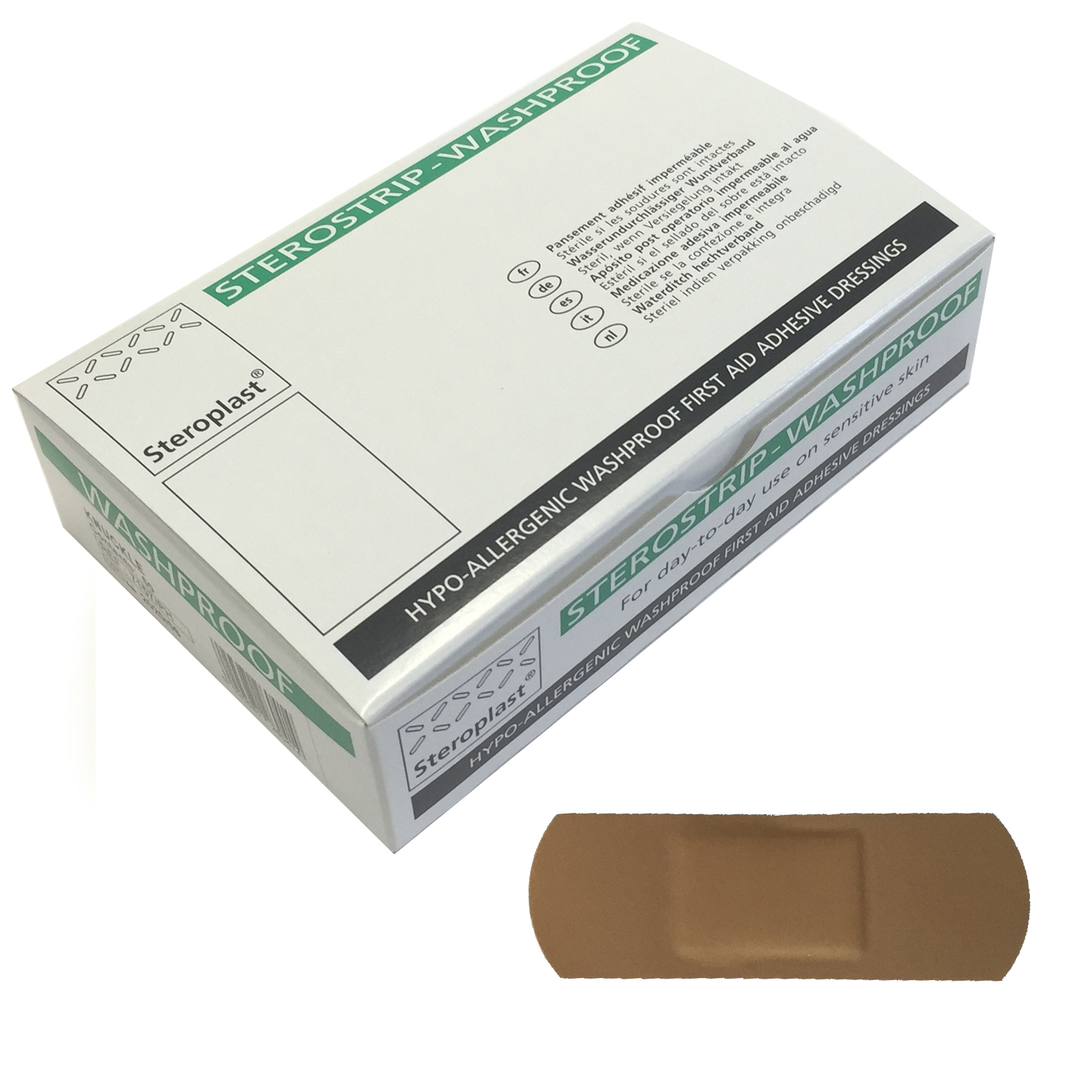 1 Box of Steroplast Sterostrip Washproof Hypo-Allergenic 7.5cm x 2.5cm ...