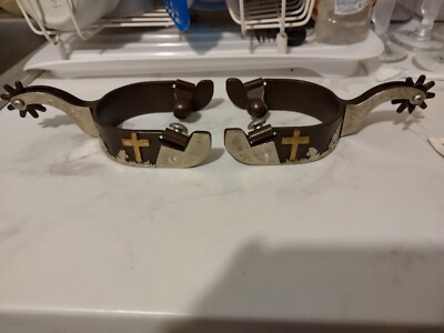 Vintage Ornate Brass Copper Western Cowboy Boot Spurs Embelished Cross ...