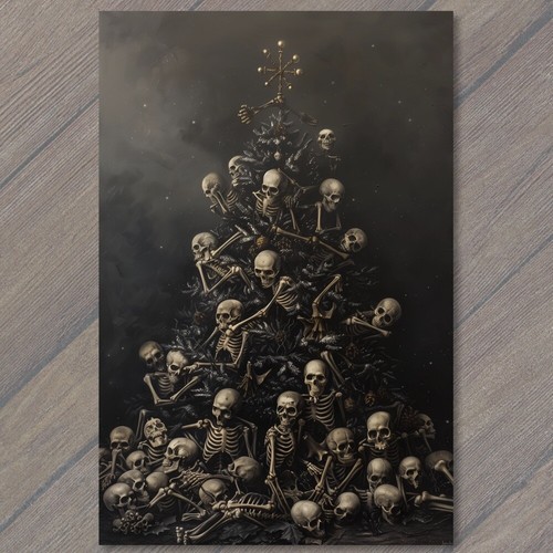 5x7" Skull Christmas Tree Skeleton Eerie Scary Old School Guns Strange ...