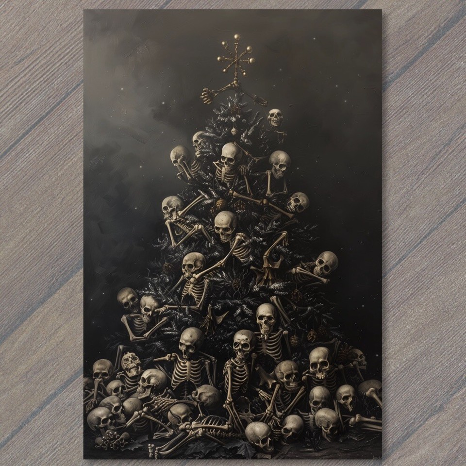 5x7" Skull Christmas Tree Skeleton Eerie Scary Old School Guns Strange ...