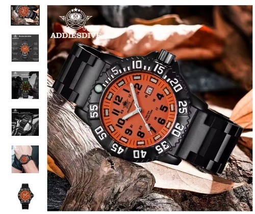ADDIESDIVE WATCH WATCH QUARTZ ORANGE WATERPROOF STAINLESS STEEL | eBay