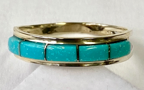 HSN Chaco Canyon Silver Zuni Sleeping Beauty Turquoise Band Ring Size 8 ...