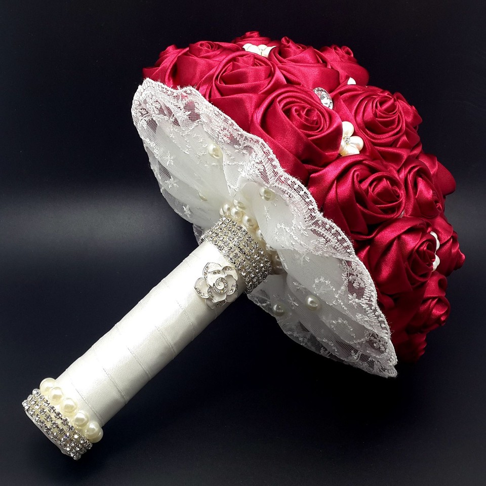 Lot 24pc Wine Red 2" Satin Ribbon Rose Flower DIY Wedding Bridal ...