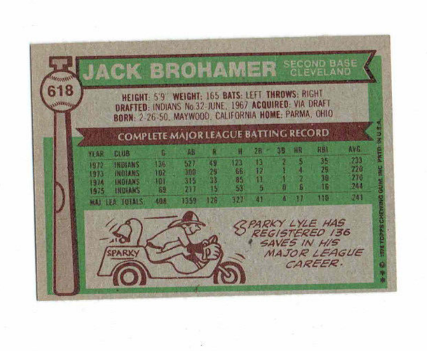Jack Brohamer Cleveland 2B #618 Topps 1976 #Baseball Card | eBay