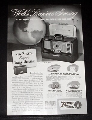 1951 OLD MAGAZINE PRINT AD, ZENITH SUPER TRANS-OCEANIC, SHORTWAVE WORLD ...