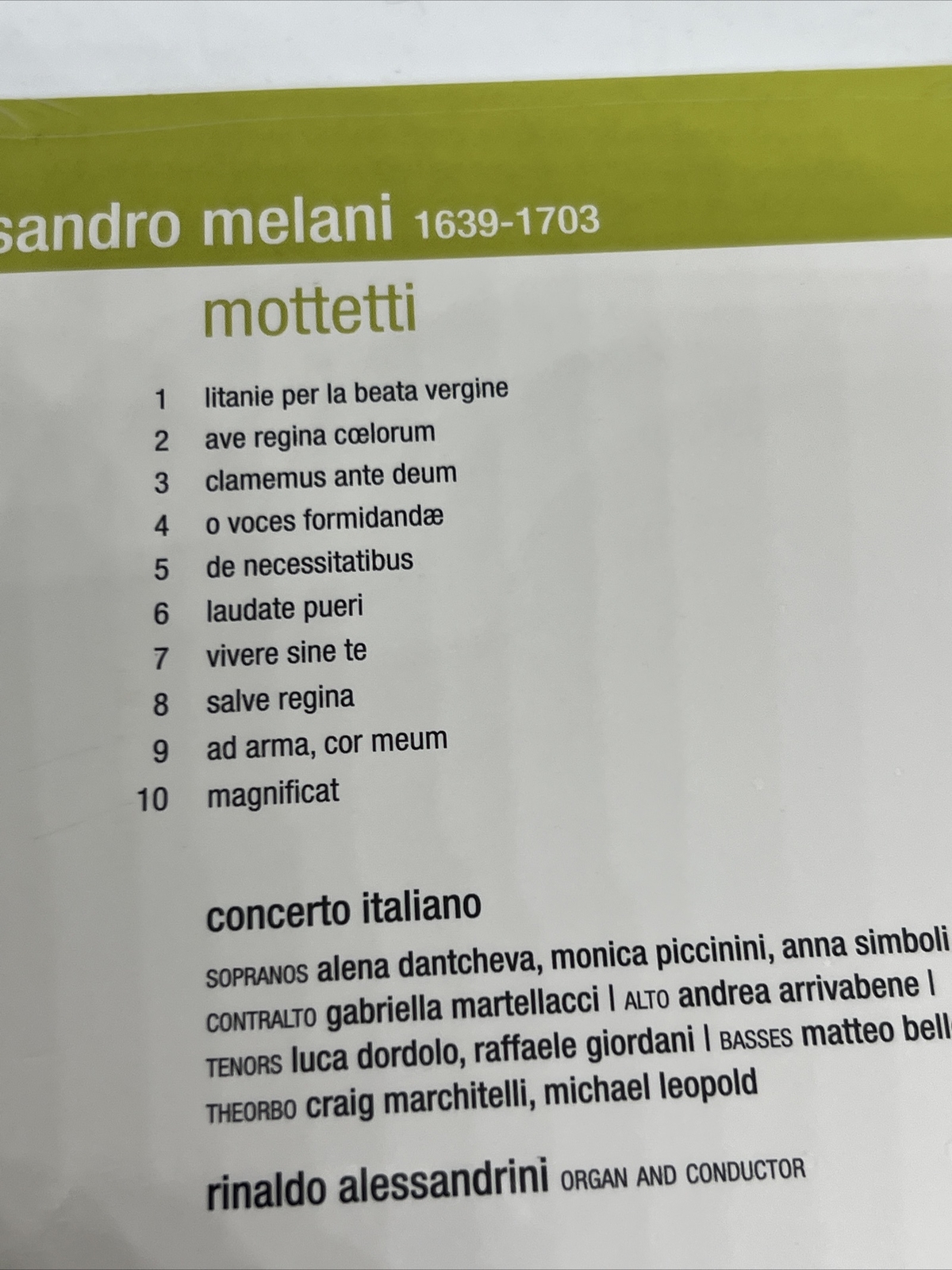 Alessandro Melani - Mottetti - Concerto Italiano - Rinaldo Alessandrini ...