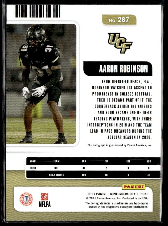 2021 Panini Contenders Draft Picks Aaron Robinson Rookie Auto UCF ...