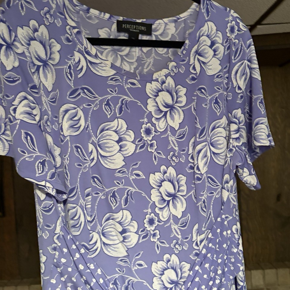 Perceptions New York Purple White Floral Maxi Dress Modest Stretch 1X ...