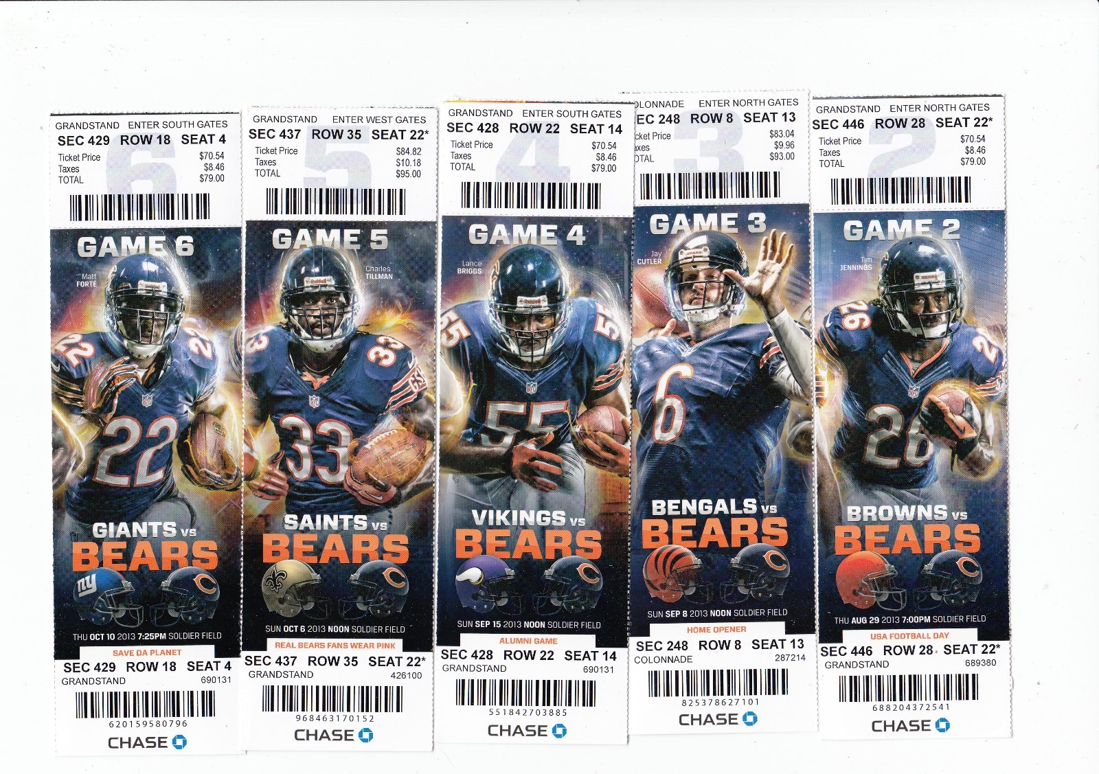 2013 CHICAGO BEARS SEASON TICKET STUB SET 10 TICKETS JAY CUTLER BRIGGS ...