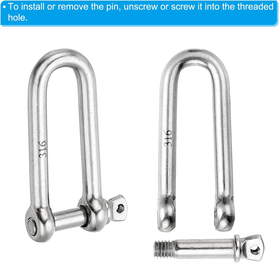 Screw Pin Shackle 316 Stainless Steel Forged Long D Shackle Marine ...