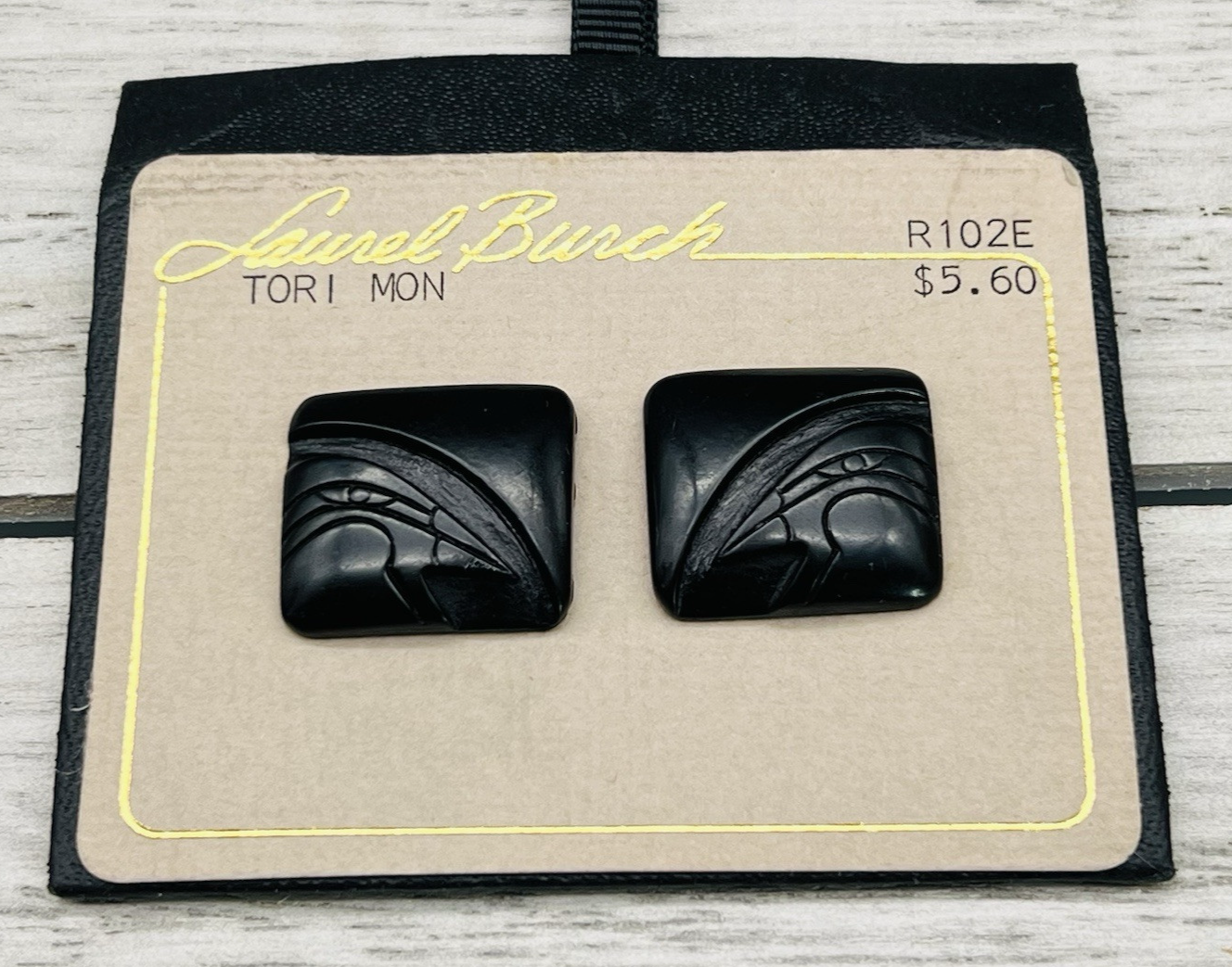 NOS LAUREL BURCH Vtg TORI MON BIRD Carved Ebony Black STUD POST ...