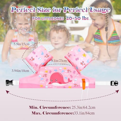 Swim Vest for Kids, Toddler Pool Floaties Fit B Pink Whale for kids 20 ...
