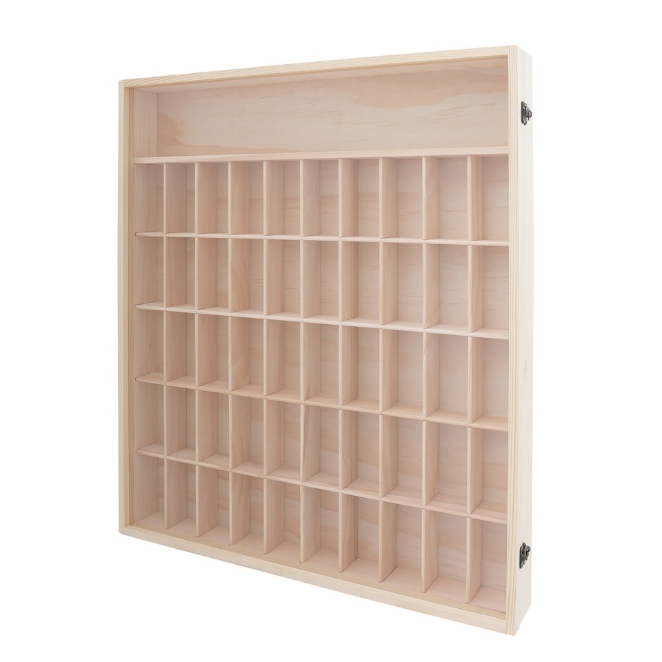 6 Tiers 50 Compartments Pine Wood Display Cabinet Modern Wall-mount ...