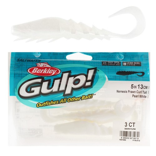Berkley Gulp Nemesis Prawn Curl Tail Soft Bait 12.5cm Qty 3 Pearl White ...