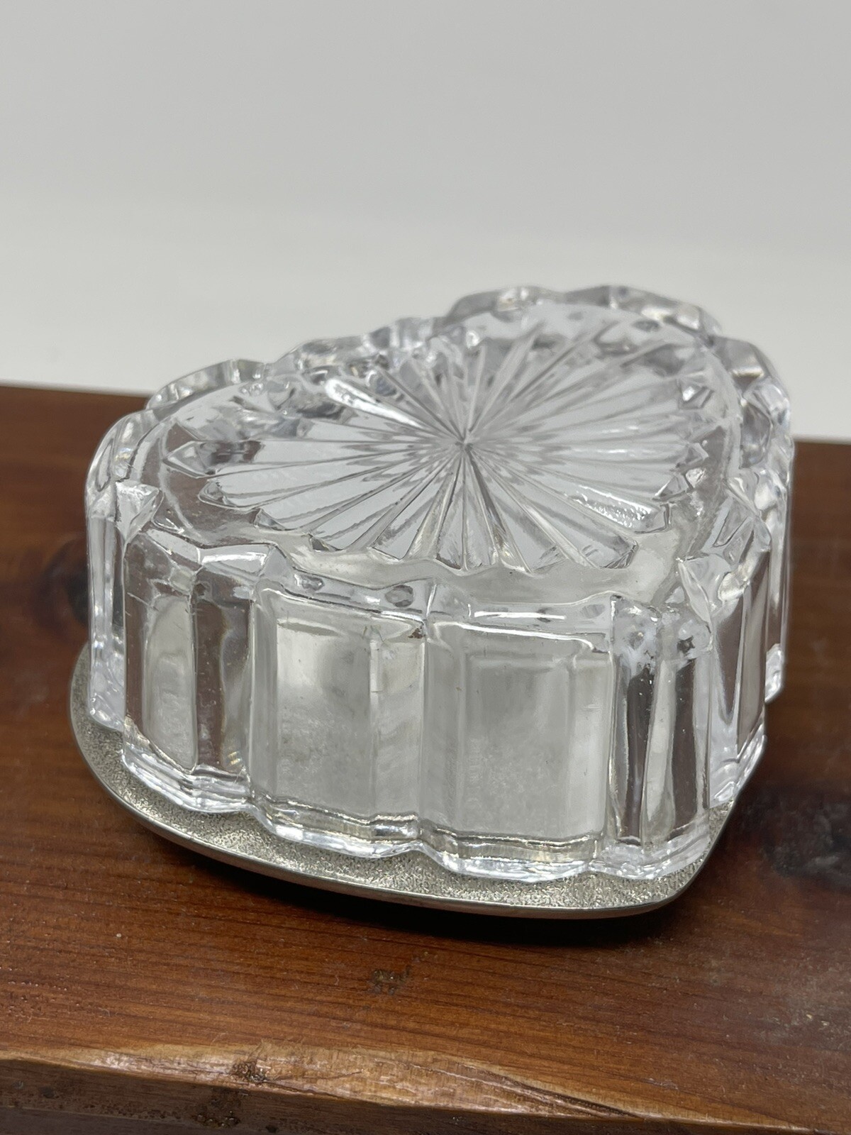 Vintage Heart Shaped Crystal Glass Trinket Box W/ Silver Plated Lid | eBay