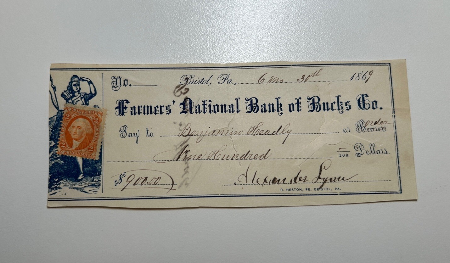 R15c - Farmers' National Bank of Bucks Co. - Bank Check - Bristol PA ...
