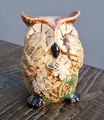 Owl Piggy Bank Money Box Ceramic Figure Ornament Floral Abstract Art ...