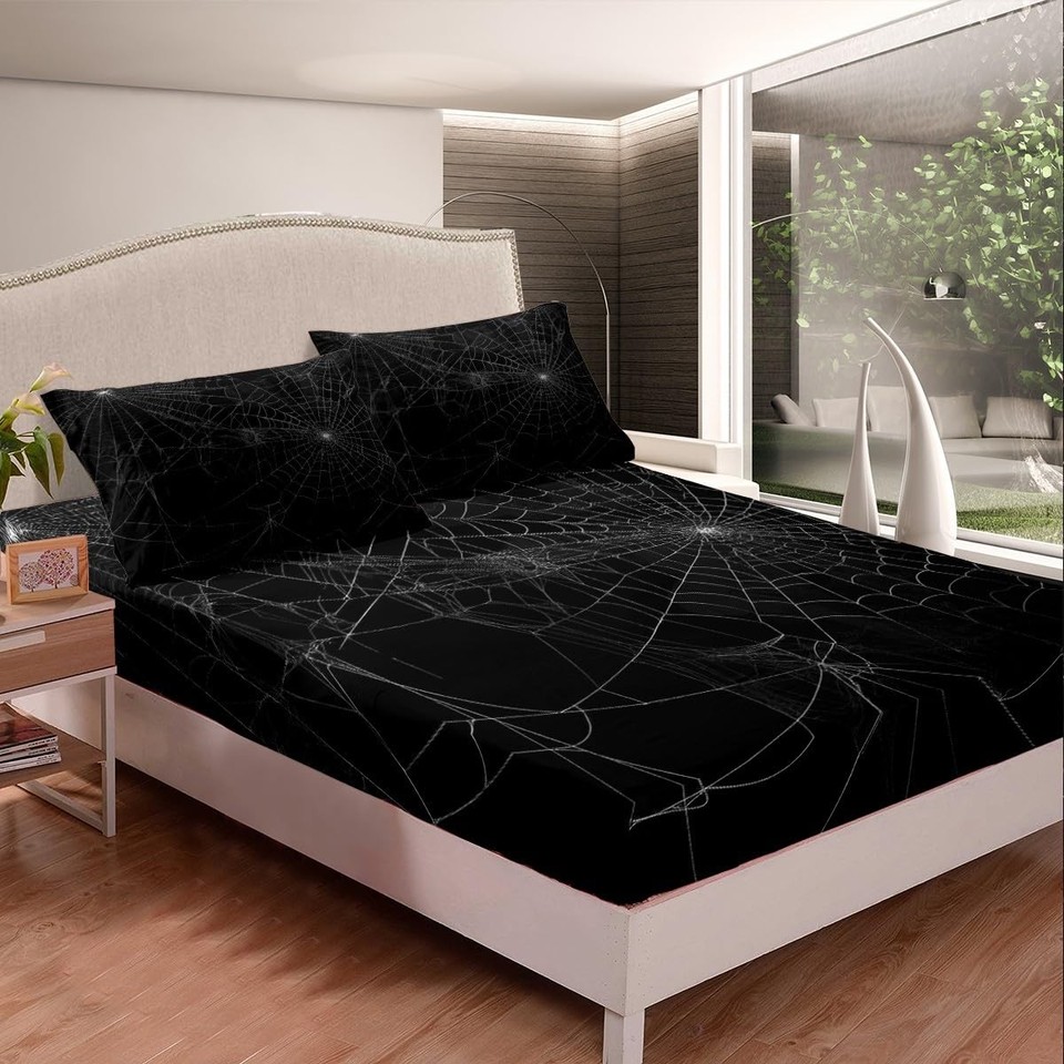 Spider Web Bed Sheets Queen Size Kids Halloween Theme Spider Print ...
