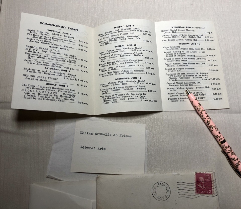 Vintage 1952 Howard University Commencement Week Invitation & Schedule ...