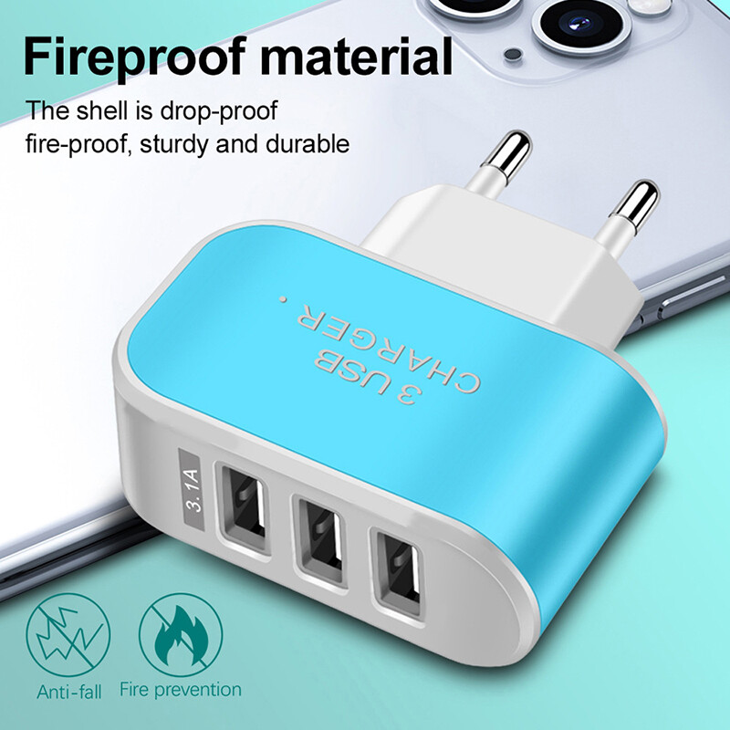 3 Ports USB Charger EU US Plug Fast Charging Smart Mobile Phone Charger ...