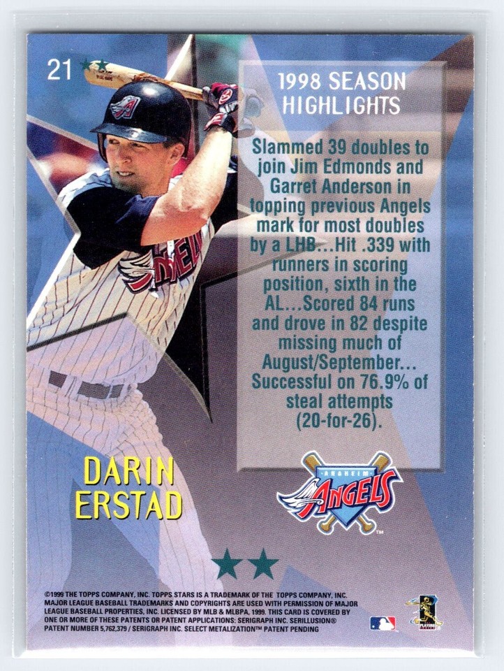 DARIN ERSTAD 1999 Topps Stars Two Stars Baseball Card #27 Anaheim ...