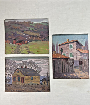 GENE MILES Listed Cincinnati OH Area Artist (3) OIL PAINTINGS ON BOARD ...