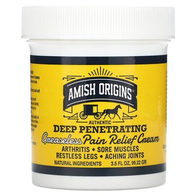 Amish Origins, Deep Penetrating, Greaseless Pain Relief Cream, 3.5 fl ...