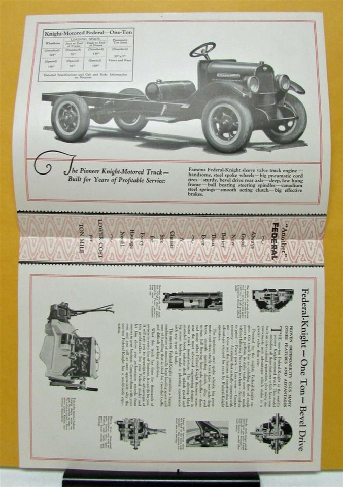 1927 1928 Federal Knight Truck Model One Ton Bevel Drive Sales Brochure ...