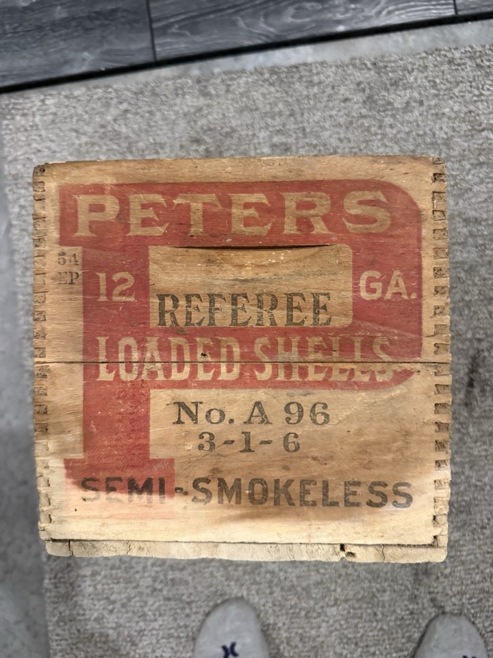 Vintage Peters Cartridge Co Wooden Box 12 Ga. Ammo box Finger Jointed ...