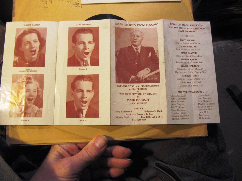 1939 Mark Markoff HOLLYWOOD VOICE TEACHER Lesson BARITONE Record Tony ...
