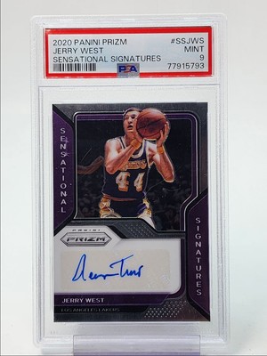 JERRY WEST 2020-21 PRIZM SENSATIONAL SIGNATURES LAKERS AUTO PSA 9 Q3573 ...