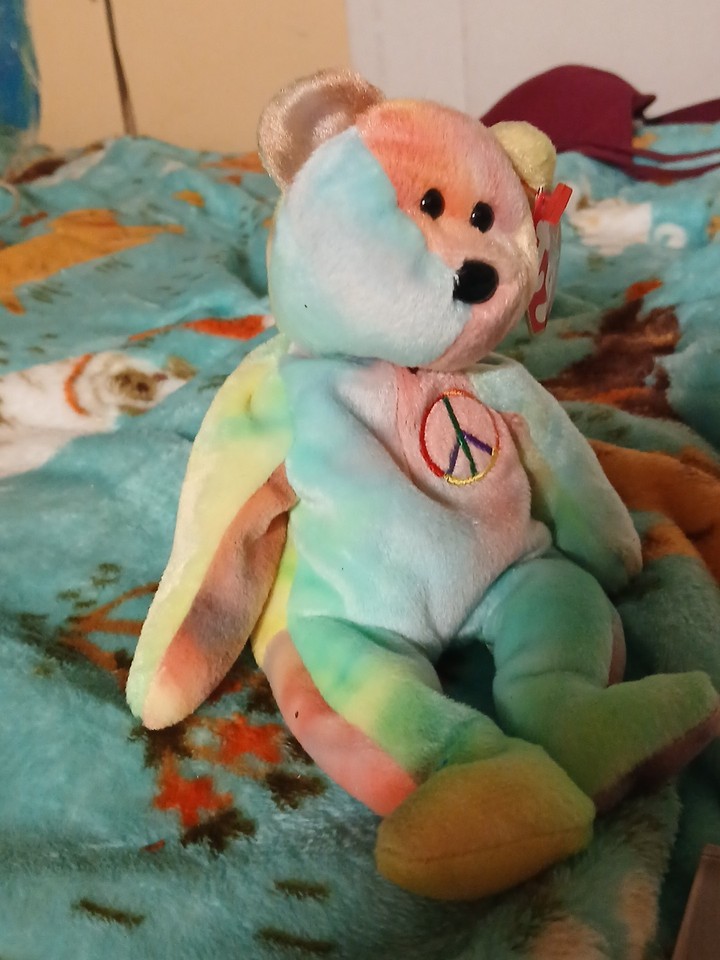 Ty Beanie Baby PEACE Bear D.O.B. February 1,1996 TUSH TAG 1996 with P.E ...