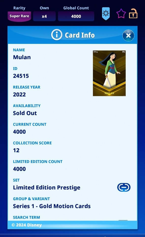 Topps Disney Collect Digital 2022 Limited Gold Prestige Motion MULAN | eBay