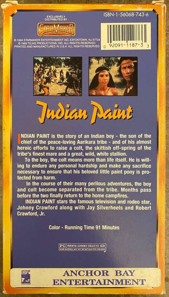 Indian Paint VHS 1965 Native American Family Western Johnny Crawford ...
