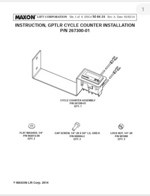MAXON OEM Lift Gate 267299-01 Cycle Counter Kit With Hardware Kit ...